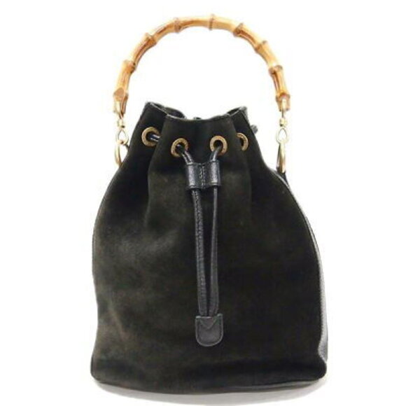 Gucci | Bags | Gucci Bamboo Drawstring Handbag Black Suede Shoulder Bag ...